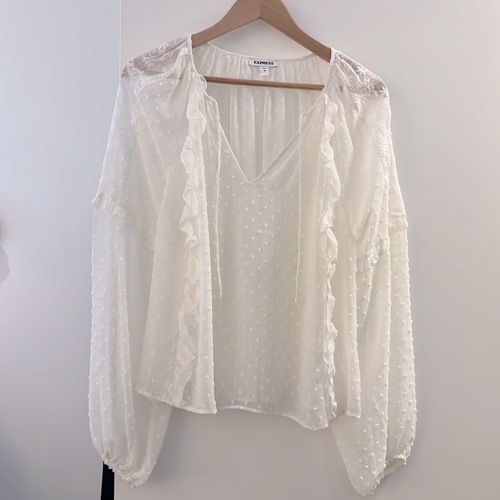 Express White Lacy See Through Blouse - Gem